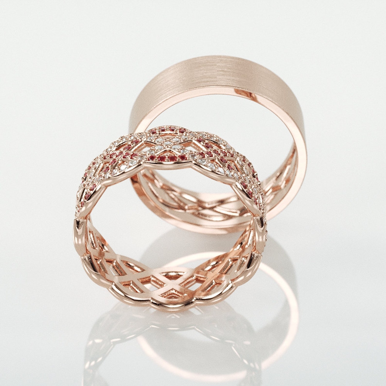 Handmade 14K Rose Gold Celtic Rings Set With Ruby and Diamonds - Etsy