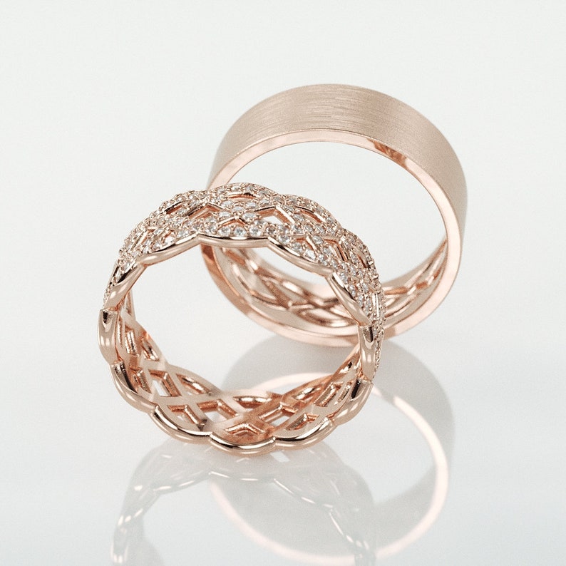 14K Rose Gold Celtic Rings Set With Diamonds 14k Rose Gold | Etsy