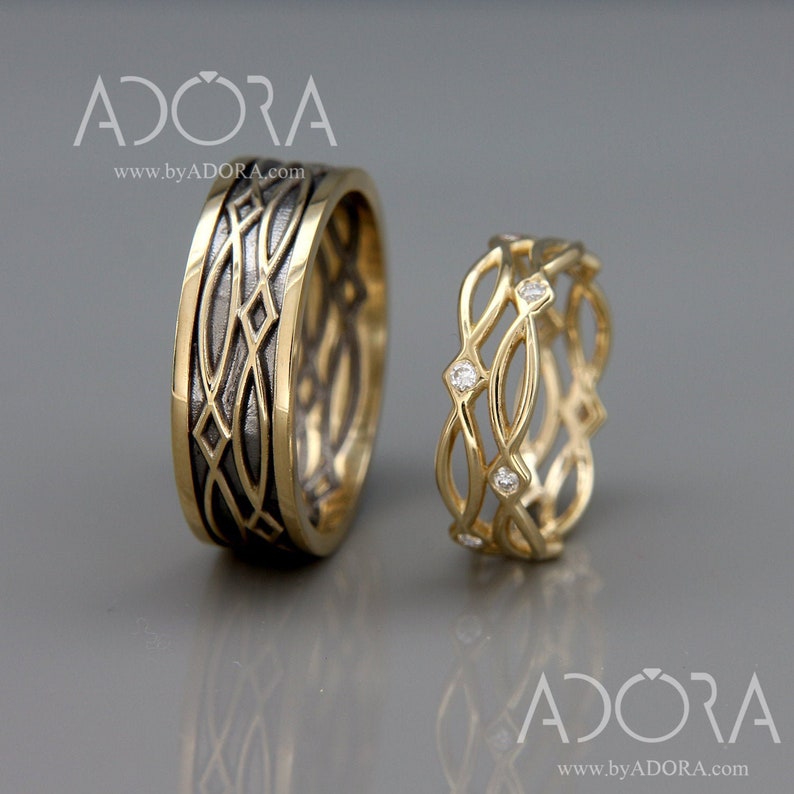 Handmade 14k Gold His and Hers Celtic Wedding Bands Set - Etsy