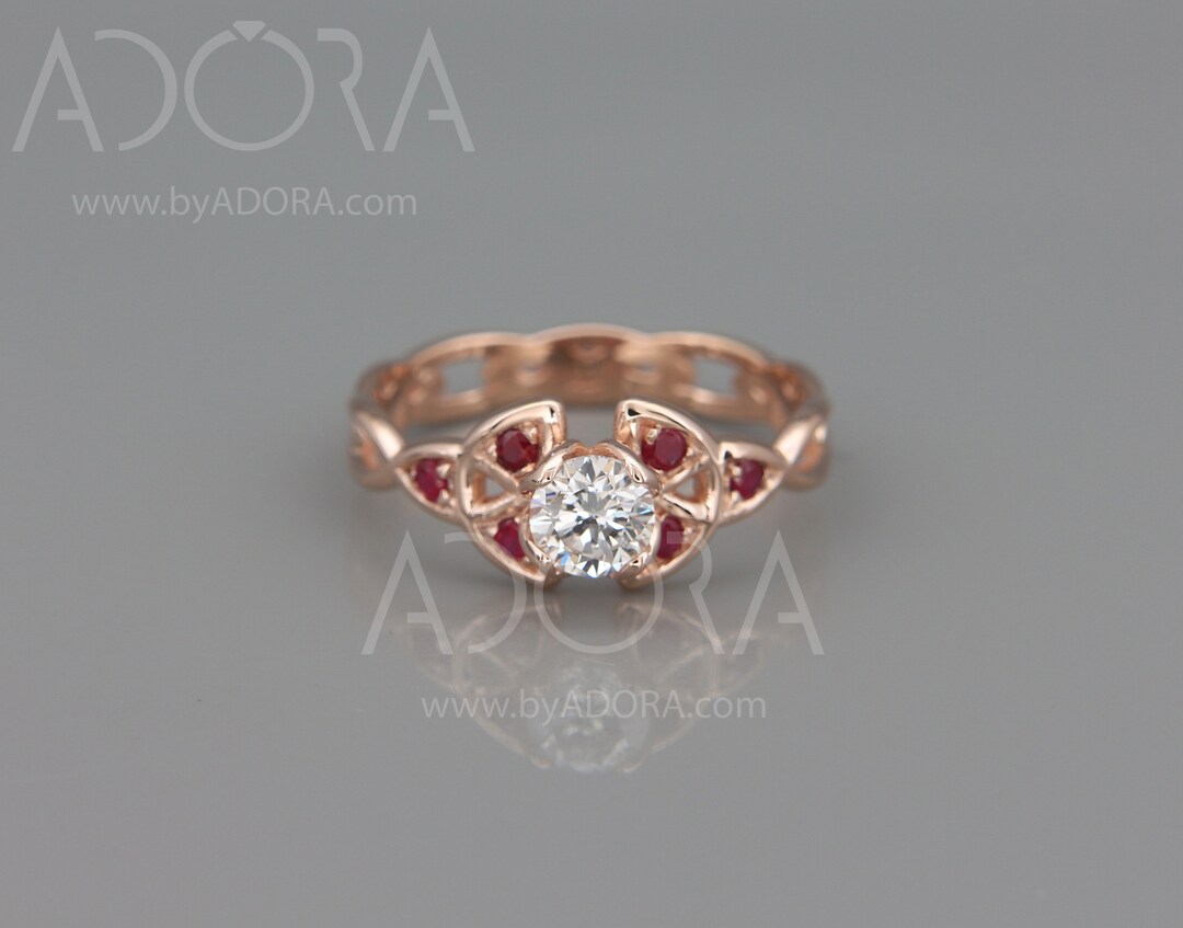 Handmade 14k Gold Celtic Trinity Knot Wedding Ring Set With Moissanite ...