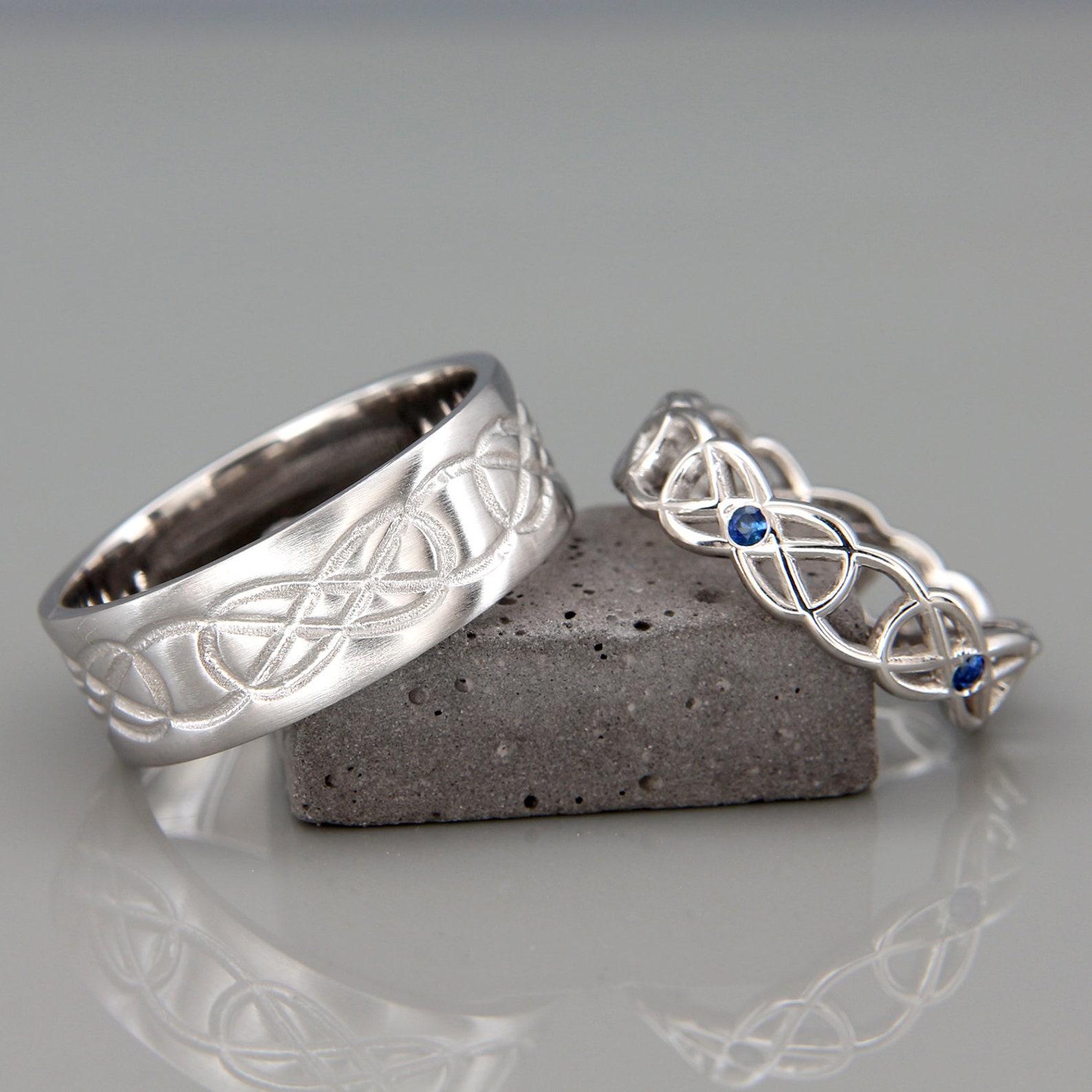Handmade 14K White Gold Celtic Wedding Rings Set With Blue - Etsy
