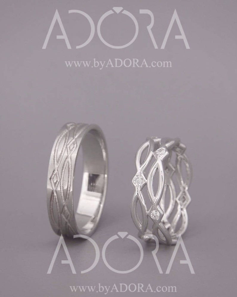 14K White Gold Eternity Wedding Rings Set With Diamonds | Handmade 14k ...