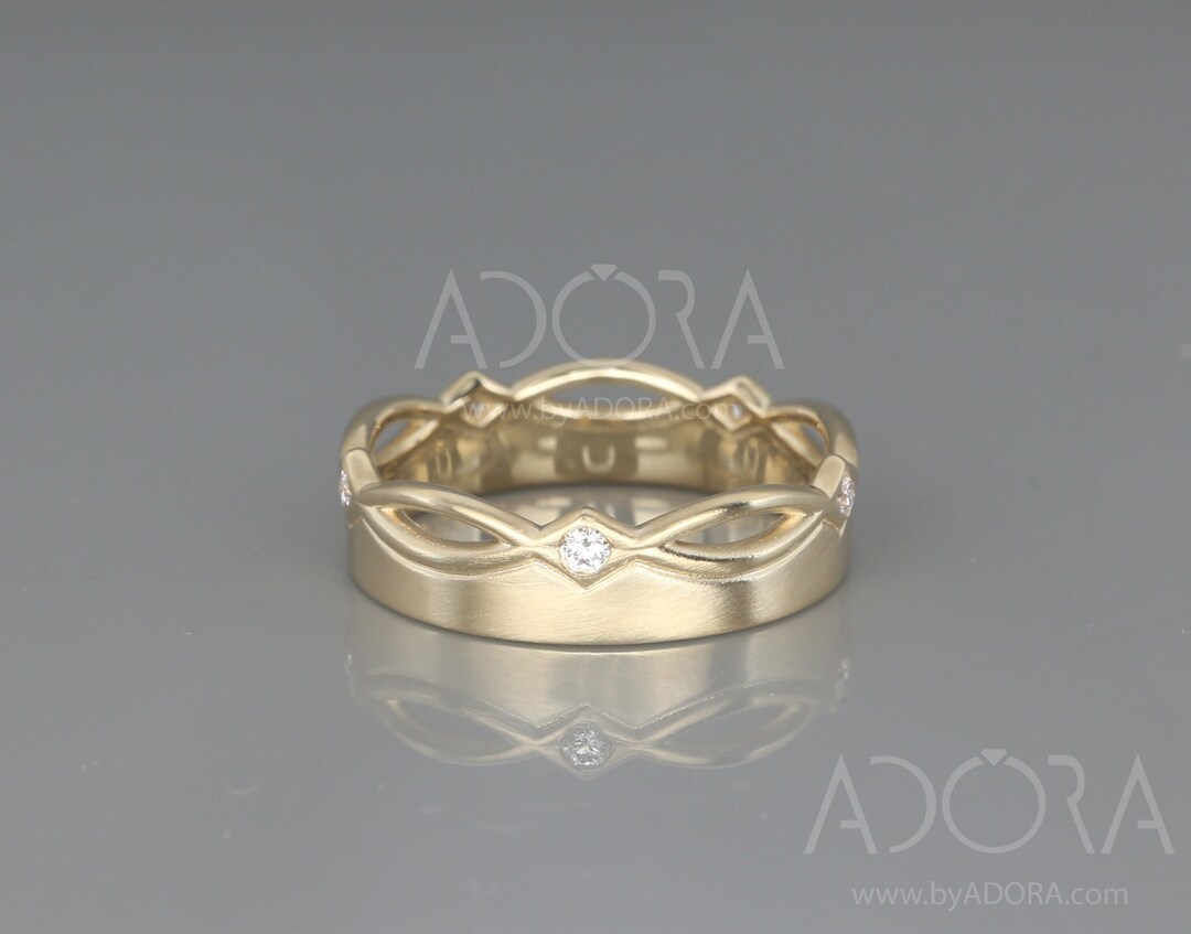 Handmade 14k Gold Crown Wedding Ring Set With Natural Diamonds ...