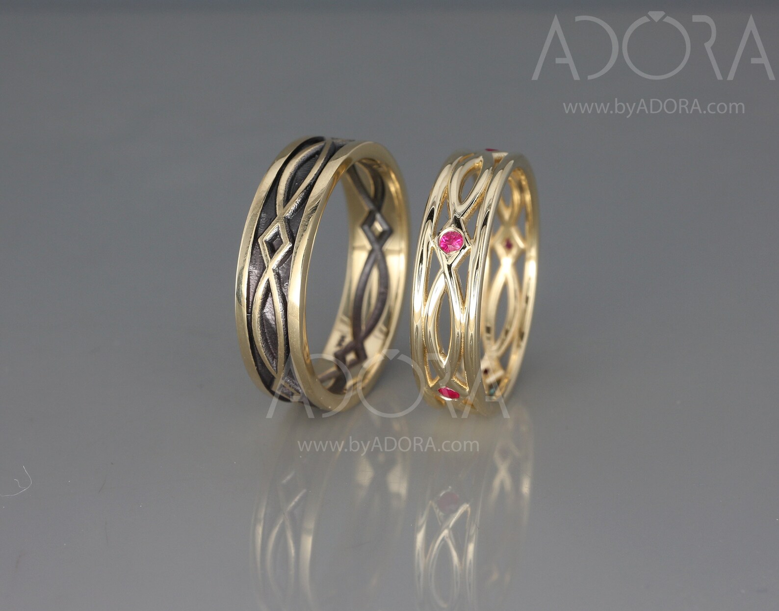 Handmade 14k Gold His and Hers Celtic Wedding Bands Set - Etsy