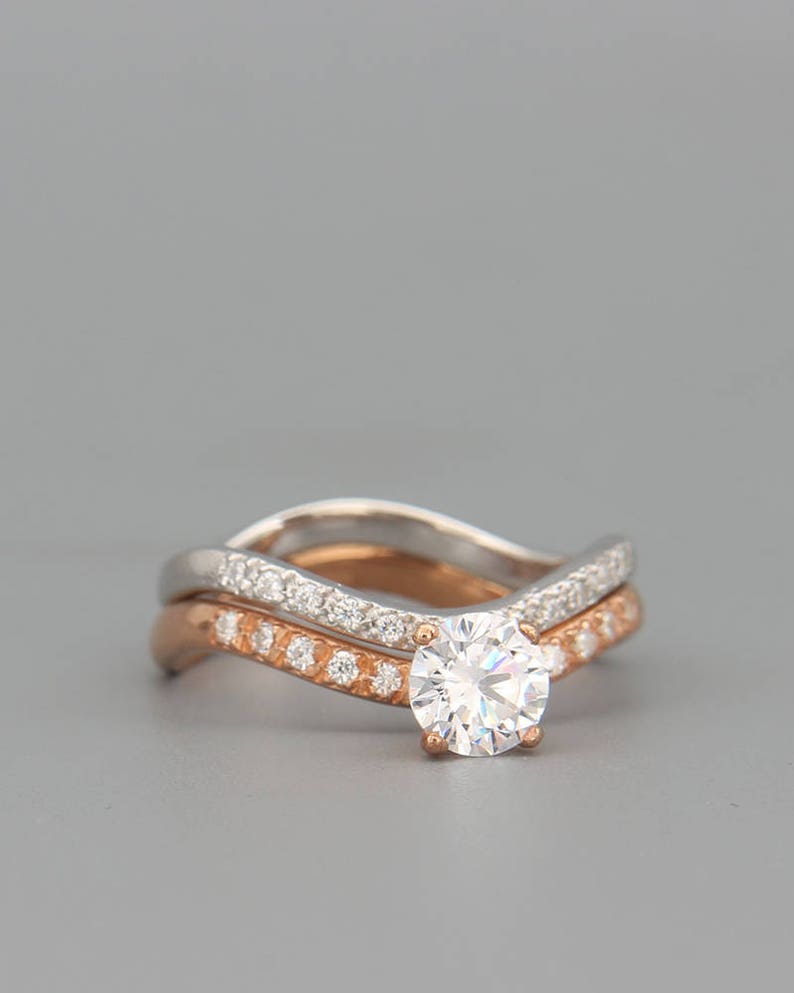 14K Gold Wedding and Engagement Rings Set with Charles & | Etsy