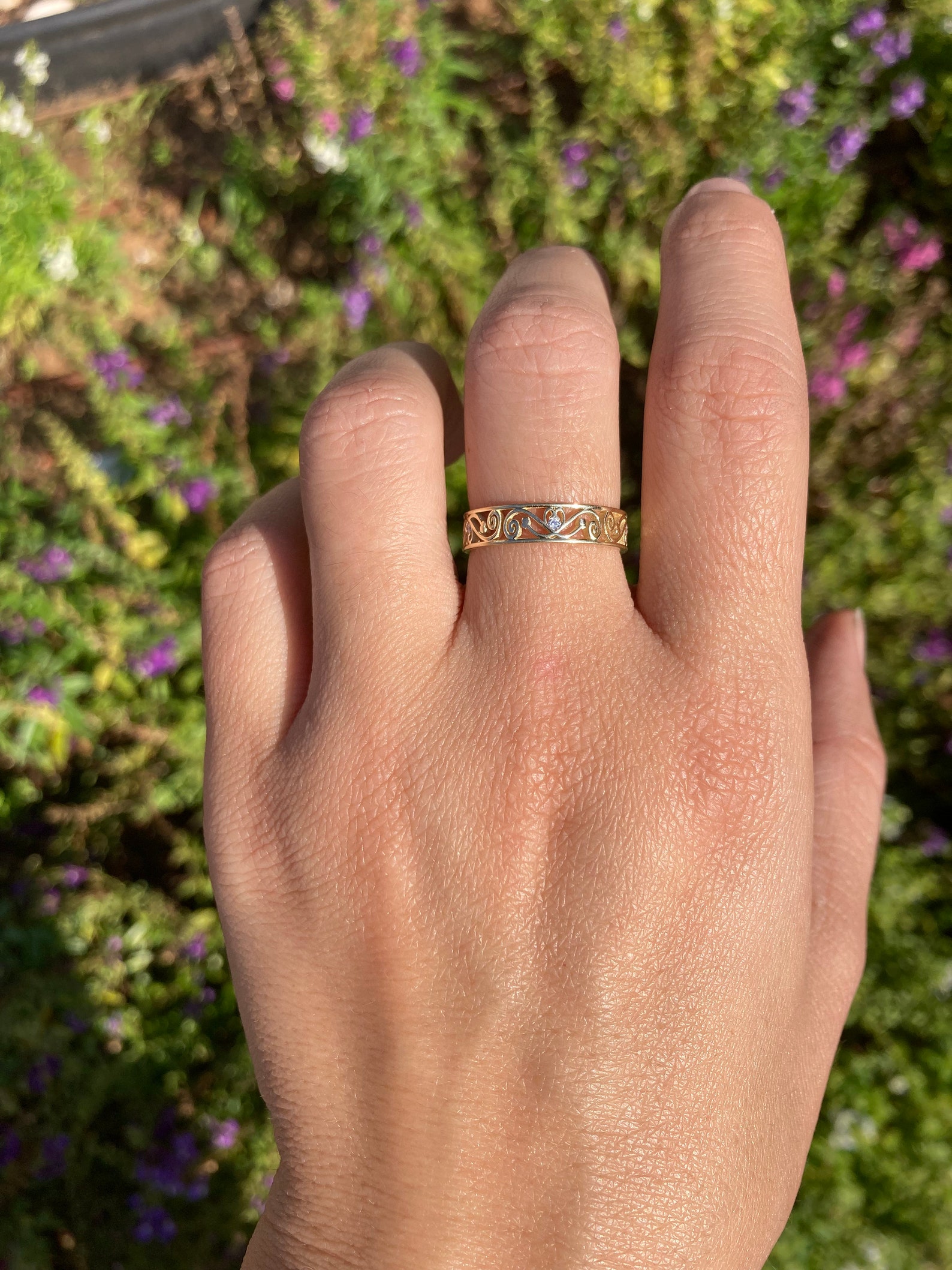 Handmade 14k White Gold Filigree Women Wedding Ring Set With Diamonds ...