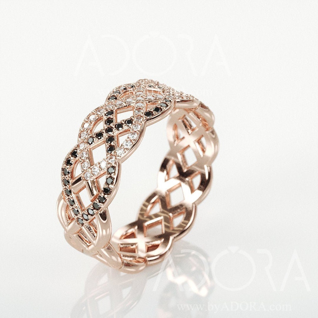 Black Diamond Celtic Wedding Ring 14k Rose Gold Celtic Ring Set With ...