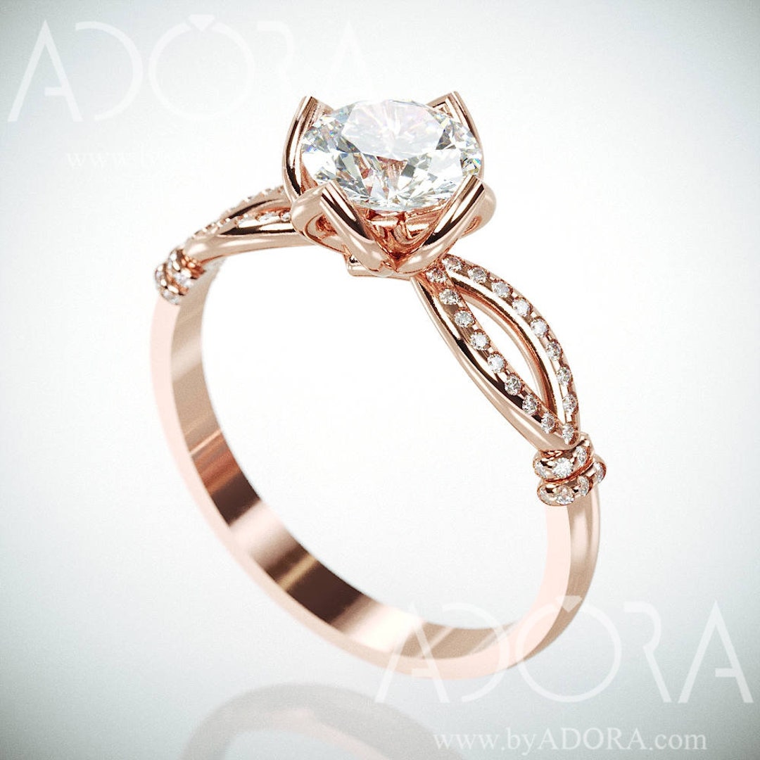 14K Rose Gold Lab Grown Diamond Engagement Ring in Royalty Style | 14k ...