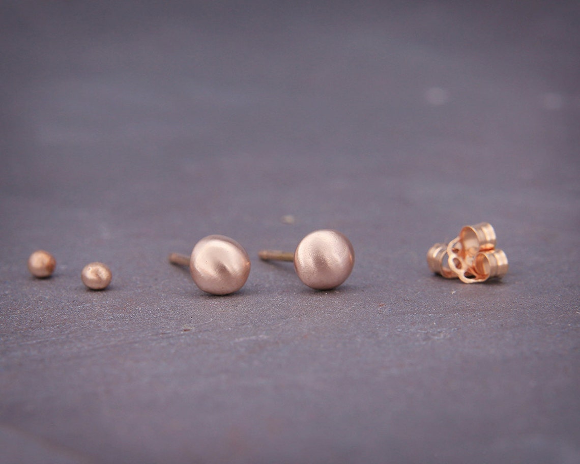 14K Rose Gold Pebbles Stud Earrings Handmade 14k Rose Gold - Etsy Israel