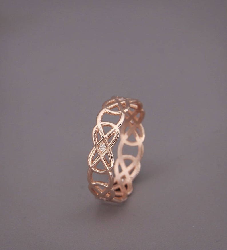 14K Rose Gold Celtic Wedding Rings Set With Diamonds handmade - Etsy Israel