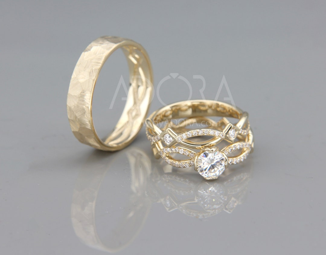 Handmade 14K Gold Eternity Wedding Rings Set | Charles & Colvard ...