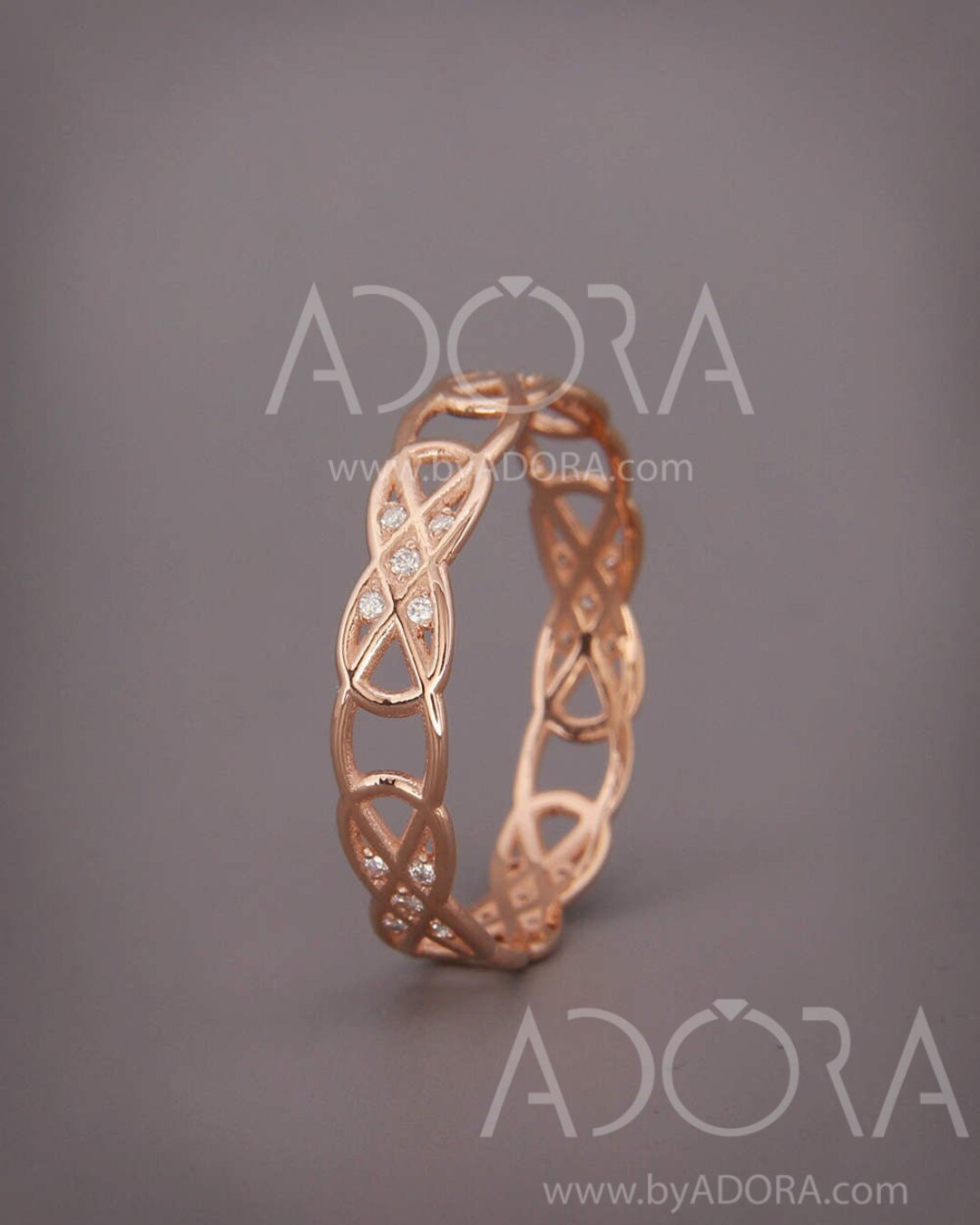 14k Rose Gold Celtic Knot Ring Set With Diamonds Handmade Solid 14k ...