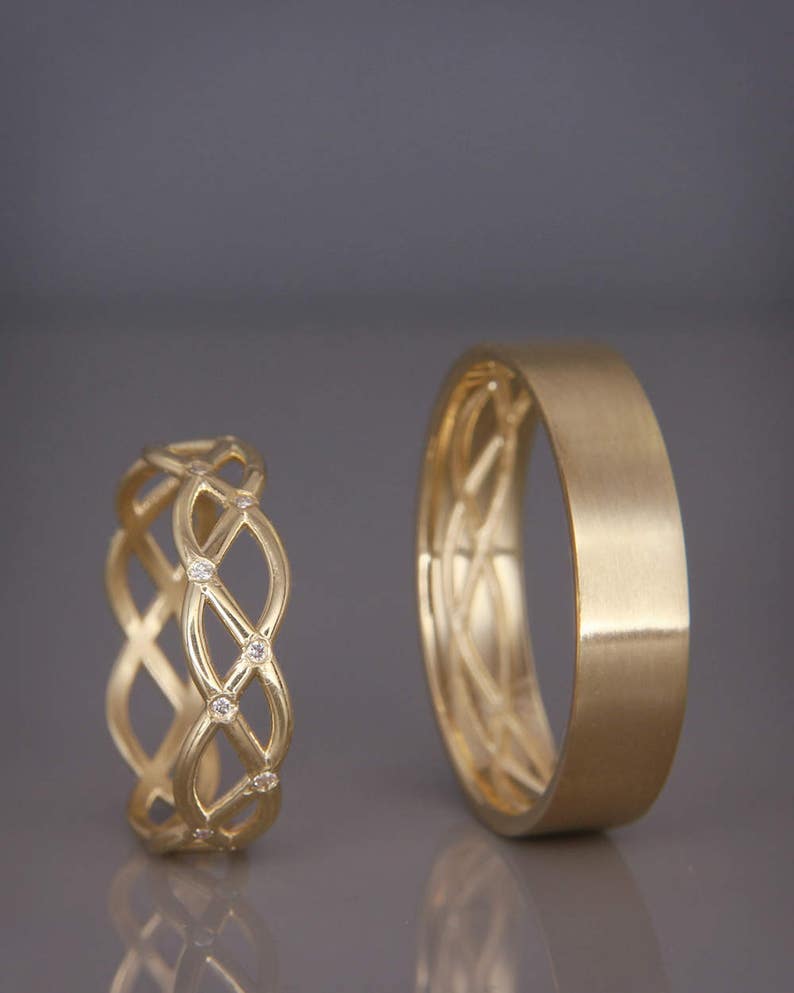 Handmade 14K Gold Eternity Wedding Rings Set With Diamonds - Etsy
