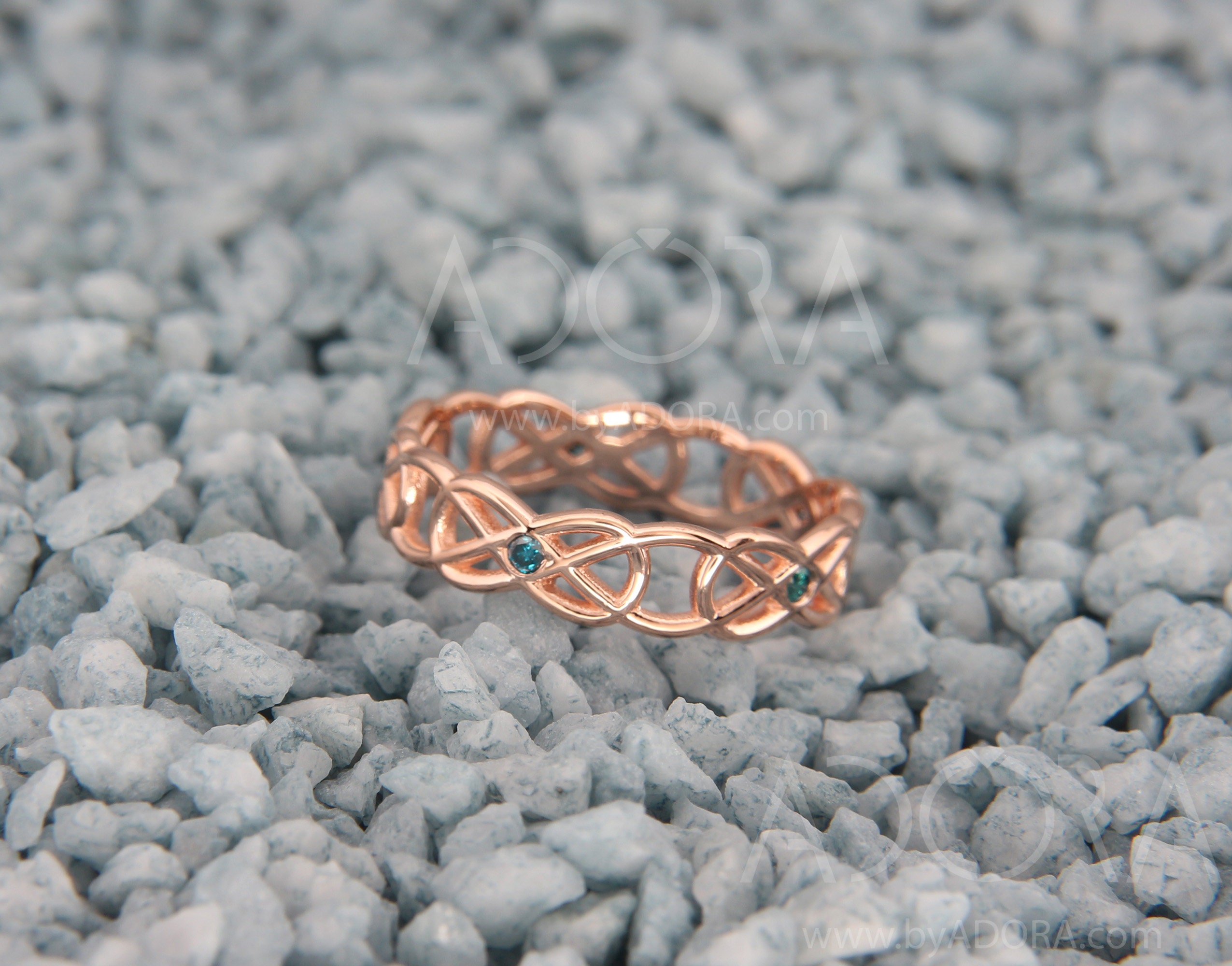 14k Rose Gold Celtic Knot Ring set with Blue Diamonds Solid | Etsy