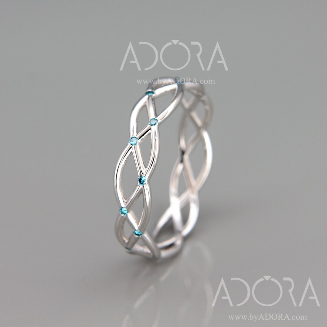 Handmade 14k White Gold Celtic Ring Set With Blue Diamonds | Blue ...