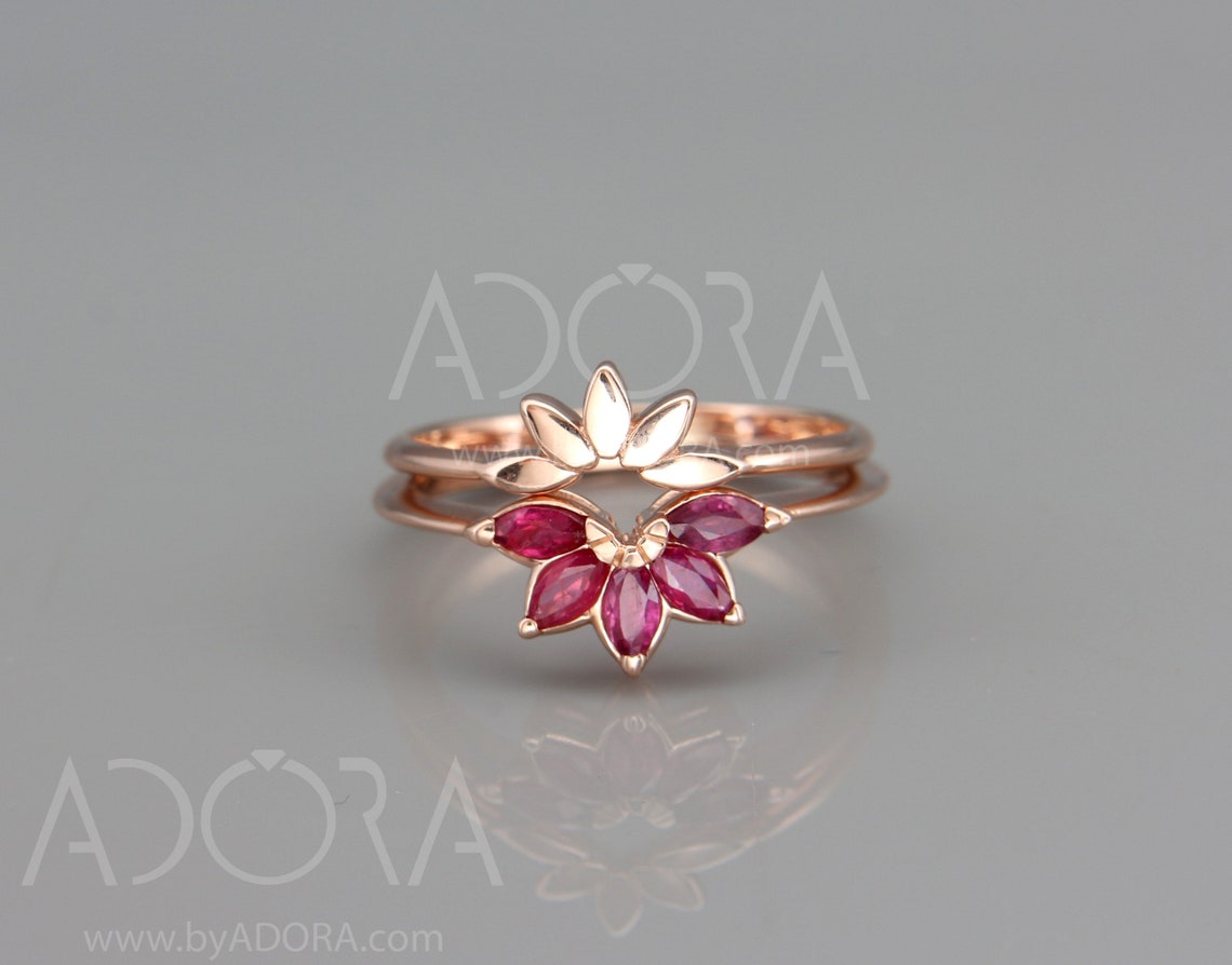 Handmade Ruby Bridal Set Ring 14K Rose Gold Wedding Ring Set - Etsy