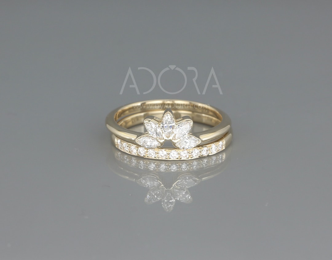 Handmade 14k Gold Marquise Bridal Set Ring | 14K Gold Wedding Ring Set ...