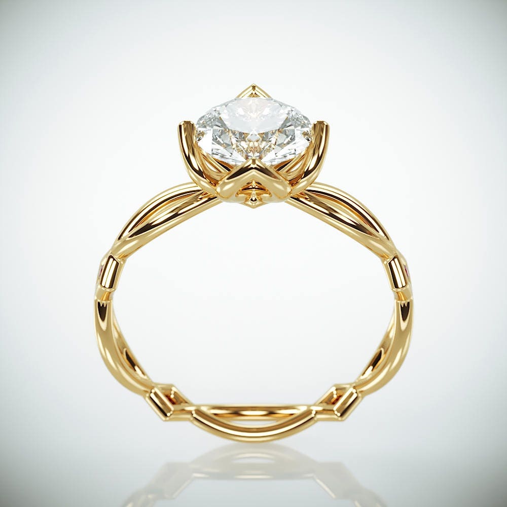 Lab Created Diamond Engagement Ring Set With Natural Rubies | 14k Gold ...