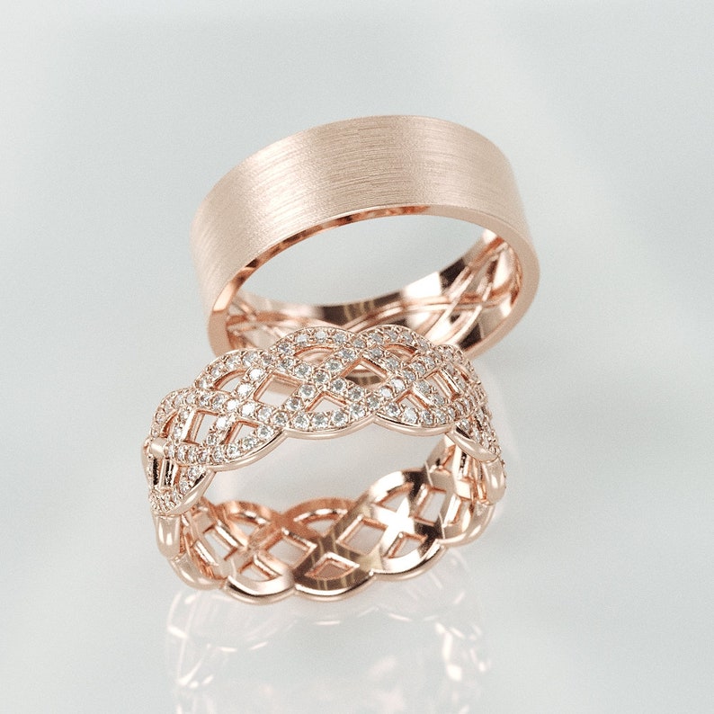 14K Rose Gold Celtic Rings set with Diamonds 14k rose gold | Etsy