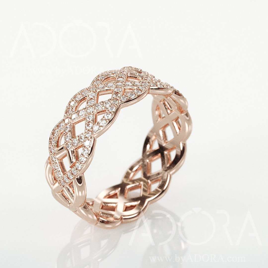 14k Rose Gold Celtic Ring Set With 1.20ct Diamonds | Handmade 14k Rose ...