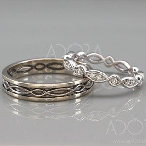 14K White Gold Celtic Wedding Rings Set With Diamonds | 14k White Gold ...