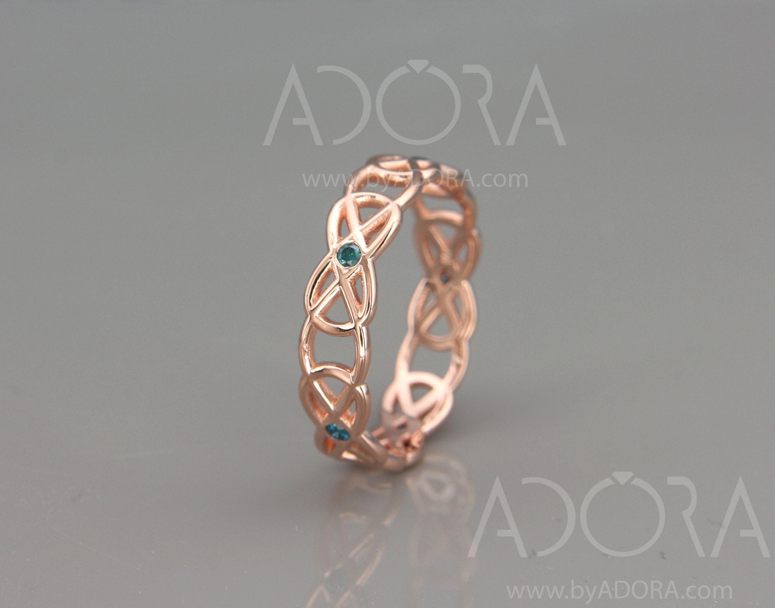 14k Rose Gold Celtic Knot Ring Set With Blue Diamonds Solid - Etsy Israel