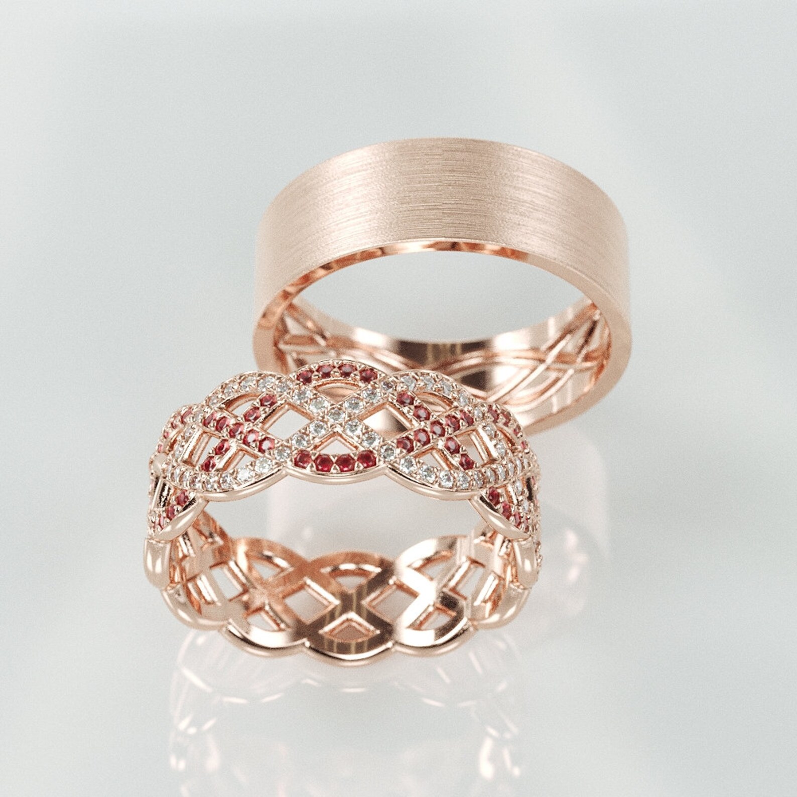 Handmade 14K Rose Gold Celtic Rings Set With Ruby and Diamonds - Etsy