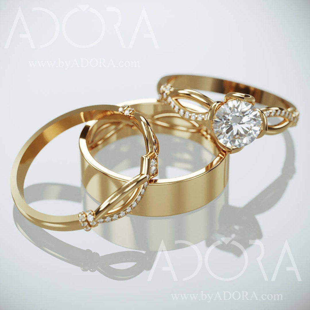 14K Gold Wedding Rings Set in Royalty Style | Charles & Colvard ...