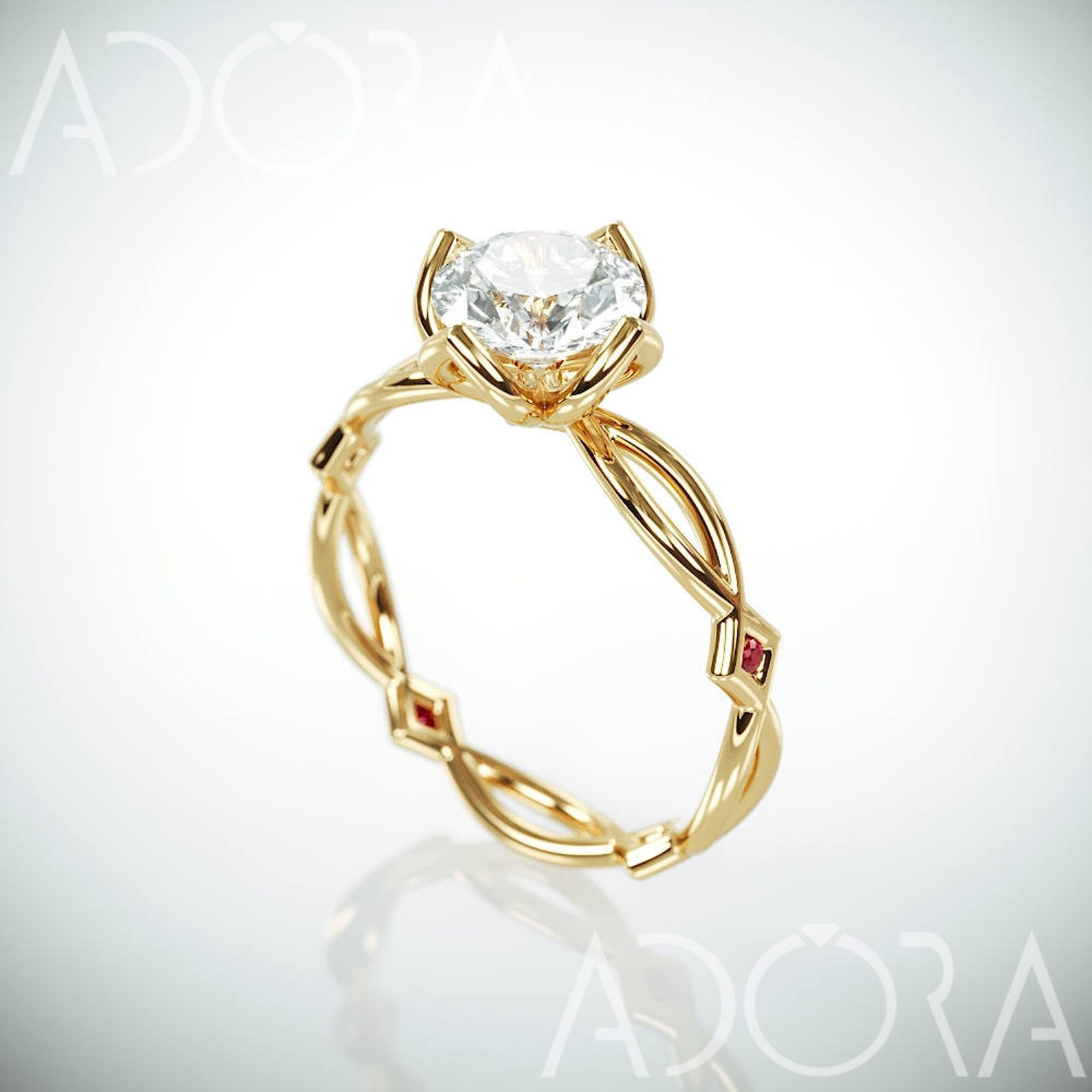 Lab Created Diamond Engagement Ring Set With Natural Rubies | Etsy