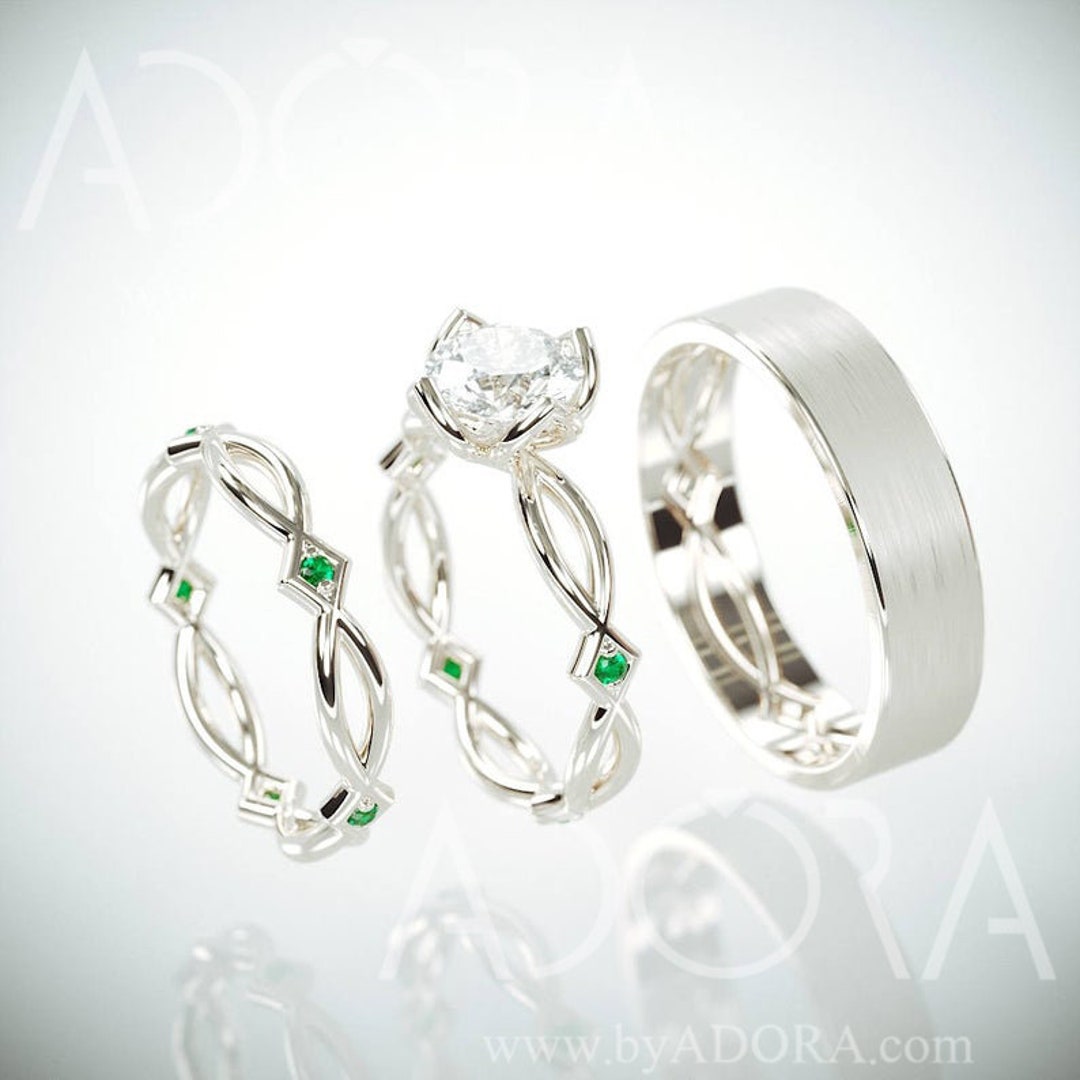 Handmade 14K White Gold Eternity Wedding Rings Set With Charles ...