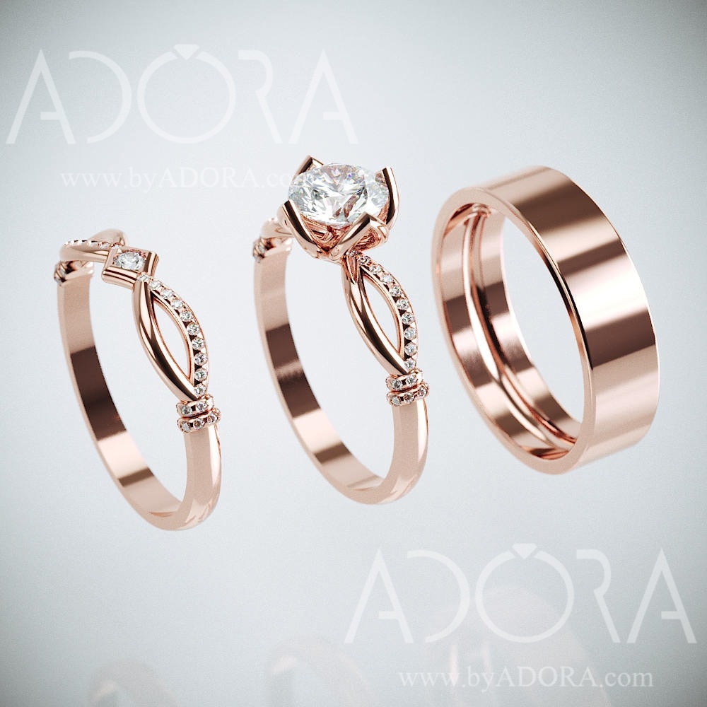 14K Rose Gold Wedding Rings Set in Royalty Style Charles & - Etsy Israel