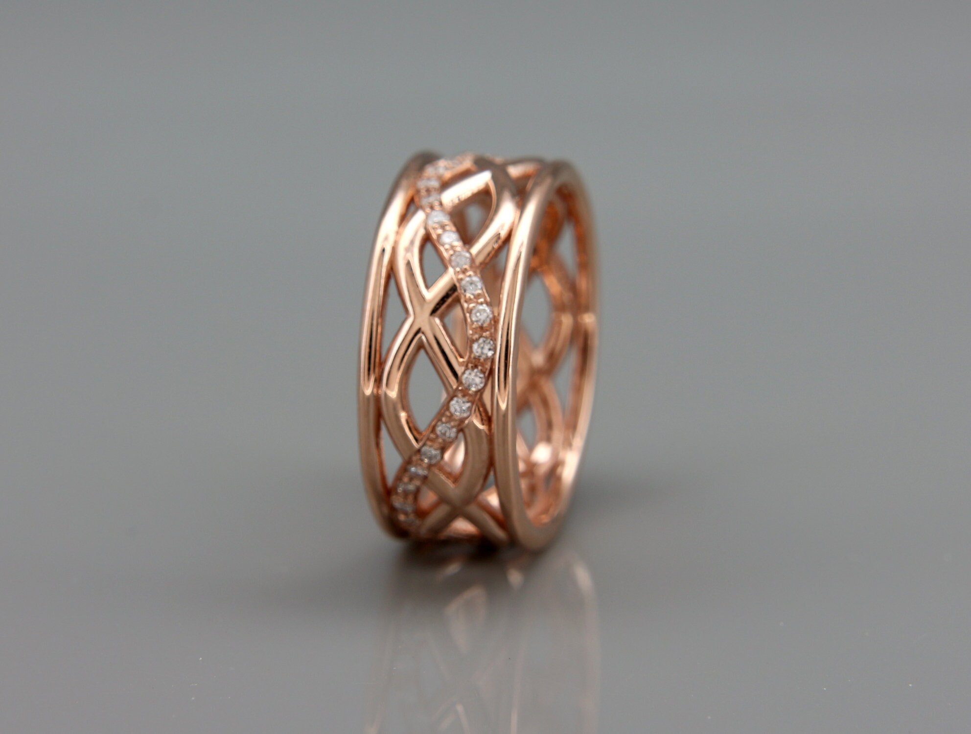14k Rose Gold Celtic Ring Set With Diamonds Handmade Solid - Etsy
