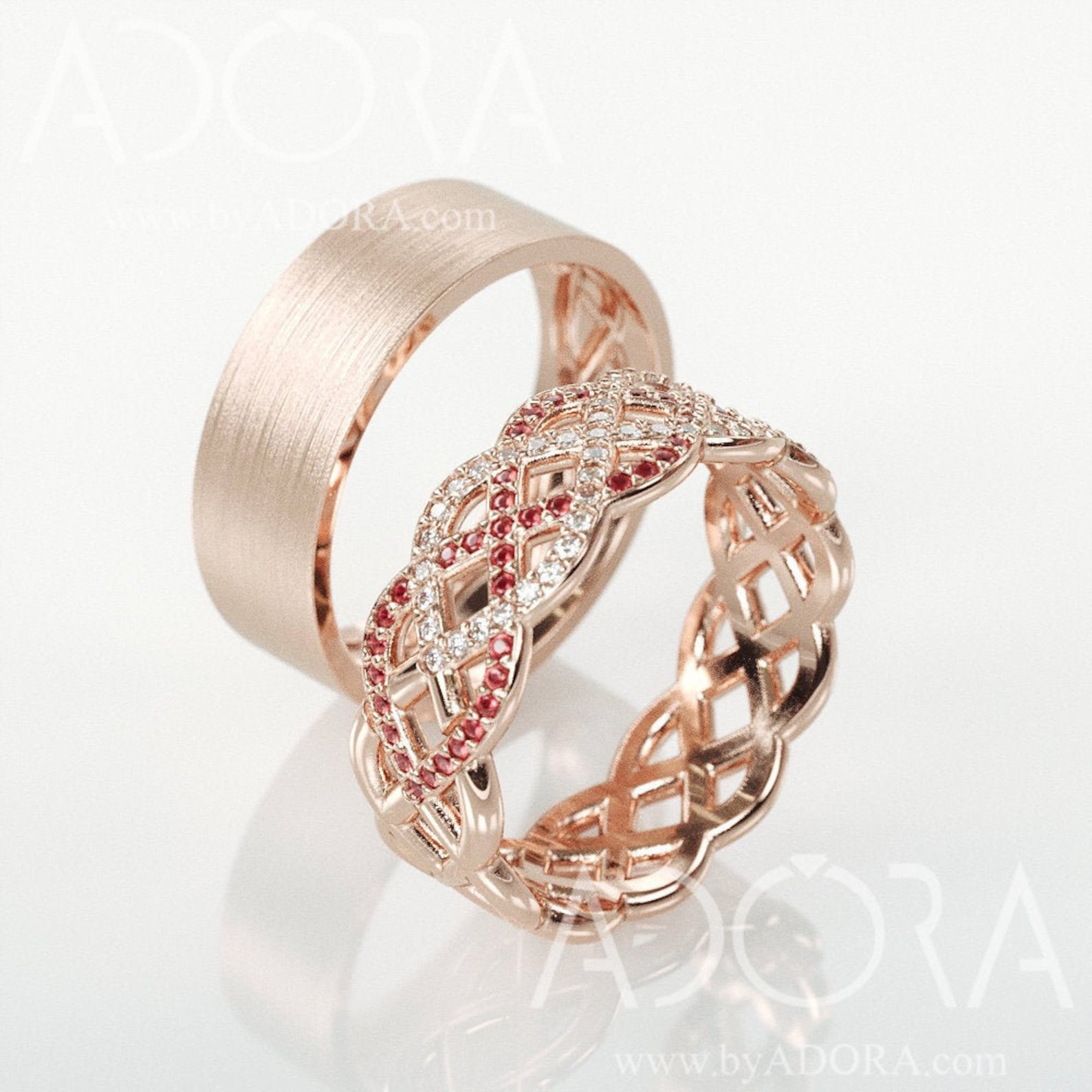 Handmade 14K Rose Gold Celtic Rings Set With Ruby and Diamonds - Etsy