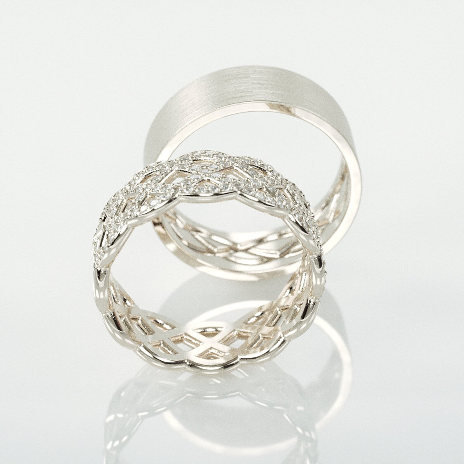 14K White Gold Celtic Rings Set With Diamonds 14k White Gold | Etsy