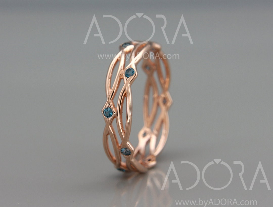 14K Rose Gold Celtic Wedding Ring Set With London Blue Topaz | Handmade ...
