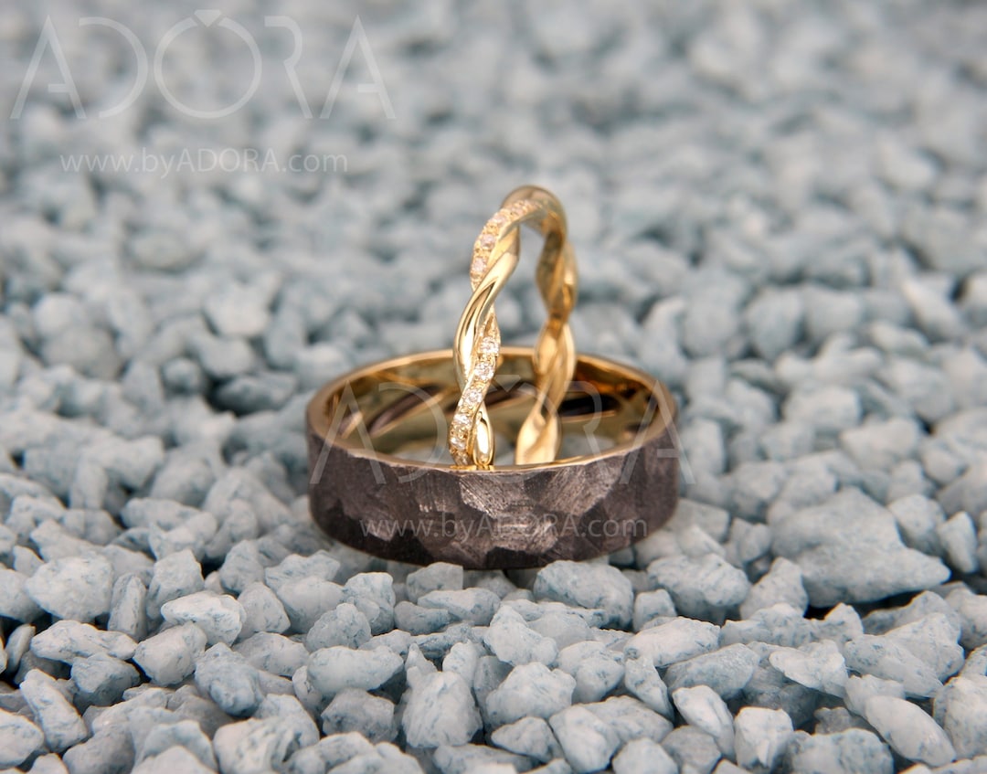 Handmade 14K Gold Braided Wedding Rings Set With Diamonds Handmade 14k ...