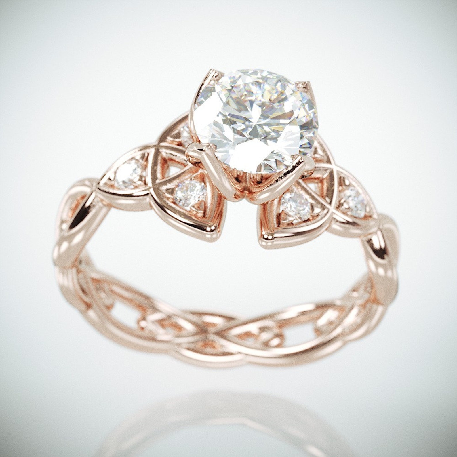 Lab Created Diamond Trinity Knot Engagement Ring 14k Rose - Etsy Israel