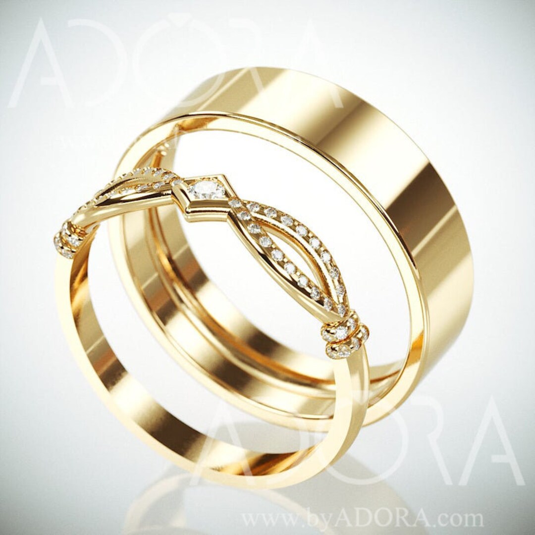 Handmade 14K Gold Royal Eternity Wedding Rings Set With Diamonds ...