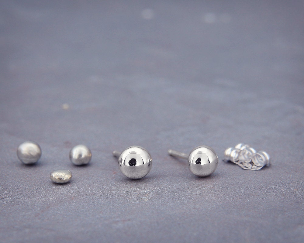 14K White Gold Pebbles Stud Earrings Andmade Solid 14k Gold - Etsy
