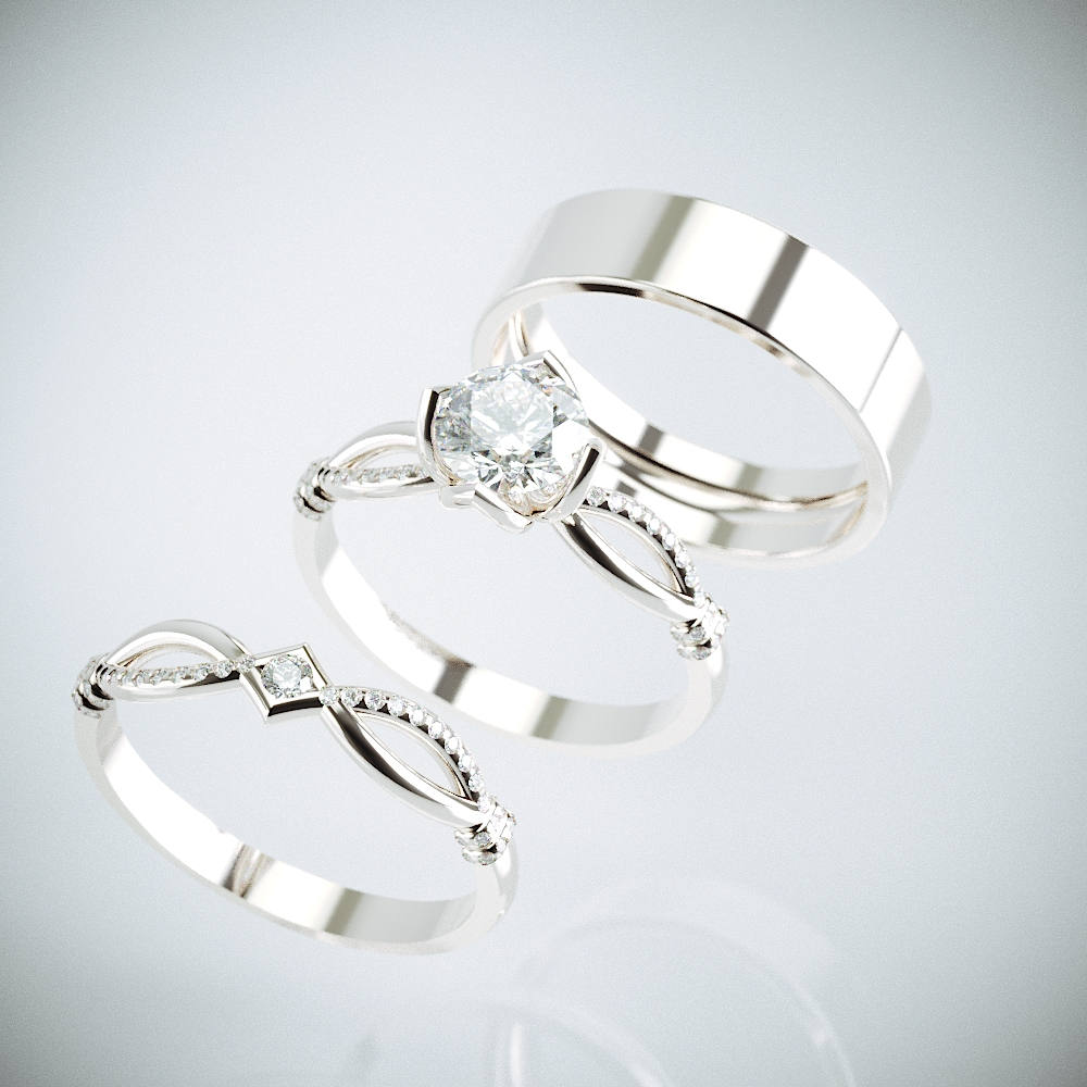 14K White Gold Wedding Rings Set in Royalty style Charles & | Etsy