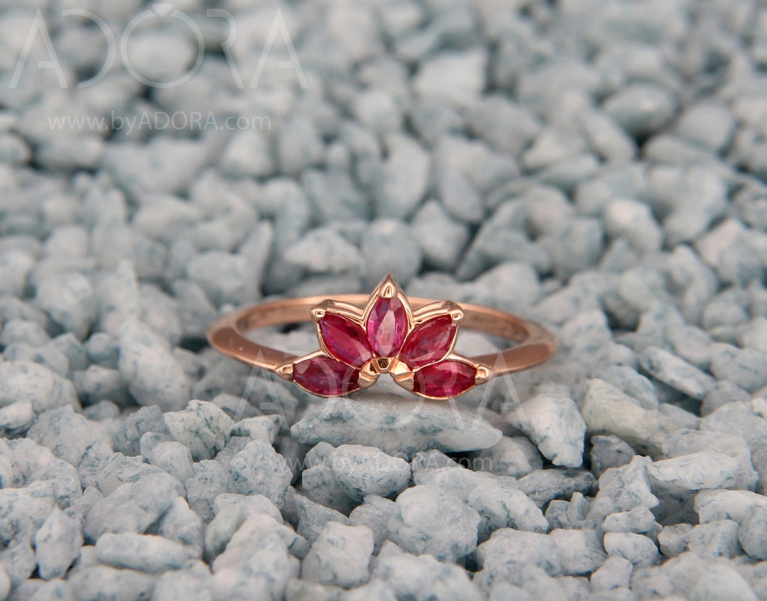 Handmade 14K Rose Gold Marquise Ruby Wedding Ring Solid 14k Rose Gold Marquise Rubies Engagement ...
