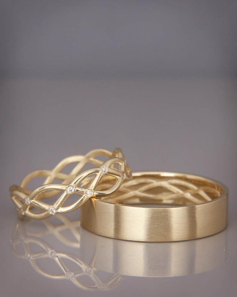 Handmade 14K Gold Eternity Wedding Rings Set With Diamonds - Etsy