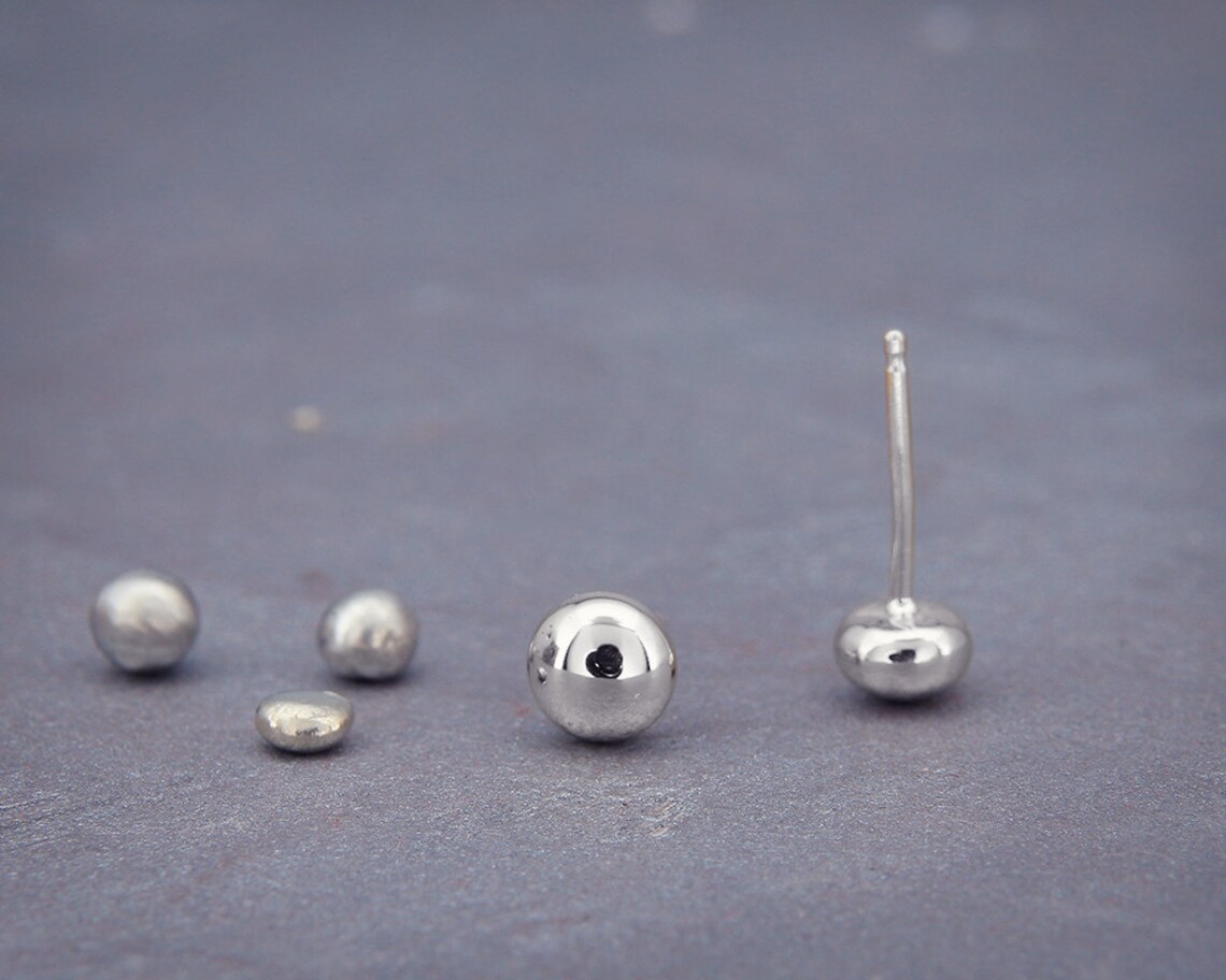 14K White Gold Pebbles Stud Earrings Andmade Solid 14k Gold - Etsy