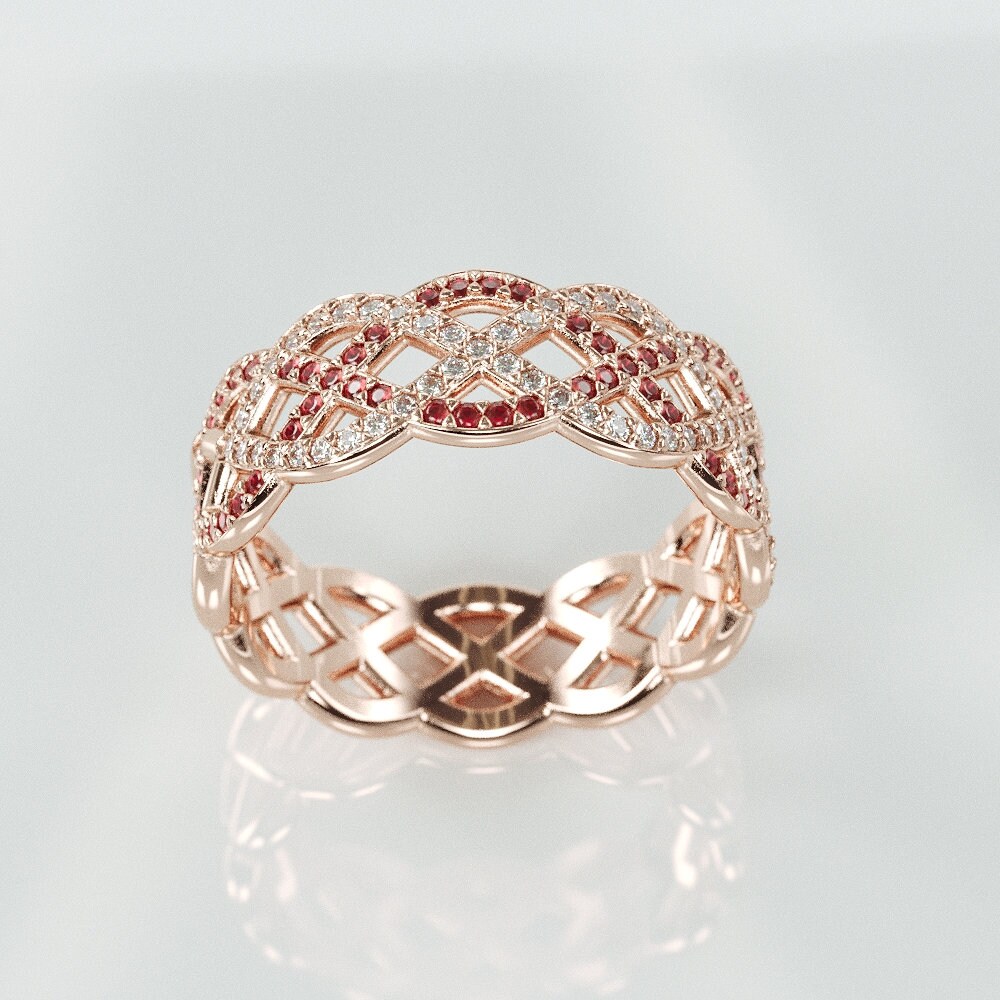 Handmade Ruby Celtic Wedding Ring | 14k Rose Gold Celtic Ring Set With ...