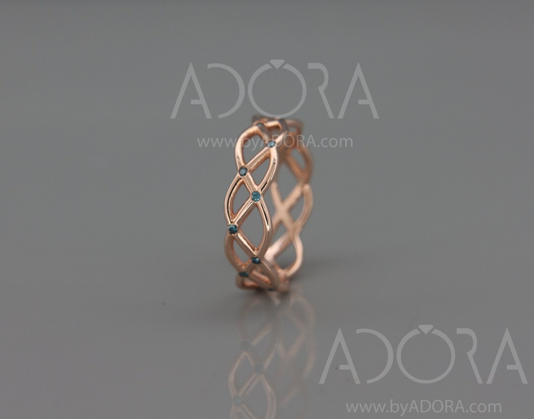 Handmade 14k Rose Gold Celtic Ring Set With Blue Diamonds | Blue ...