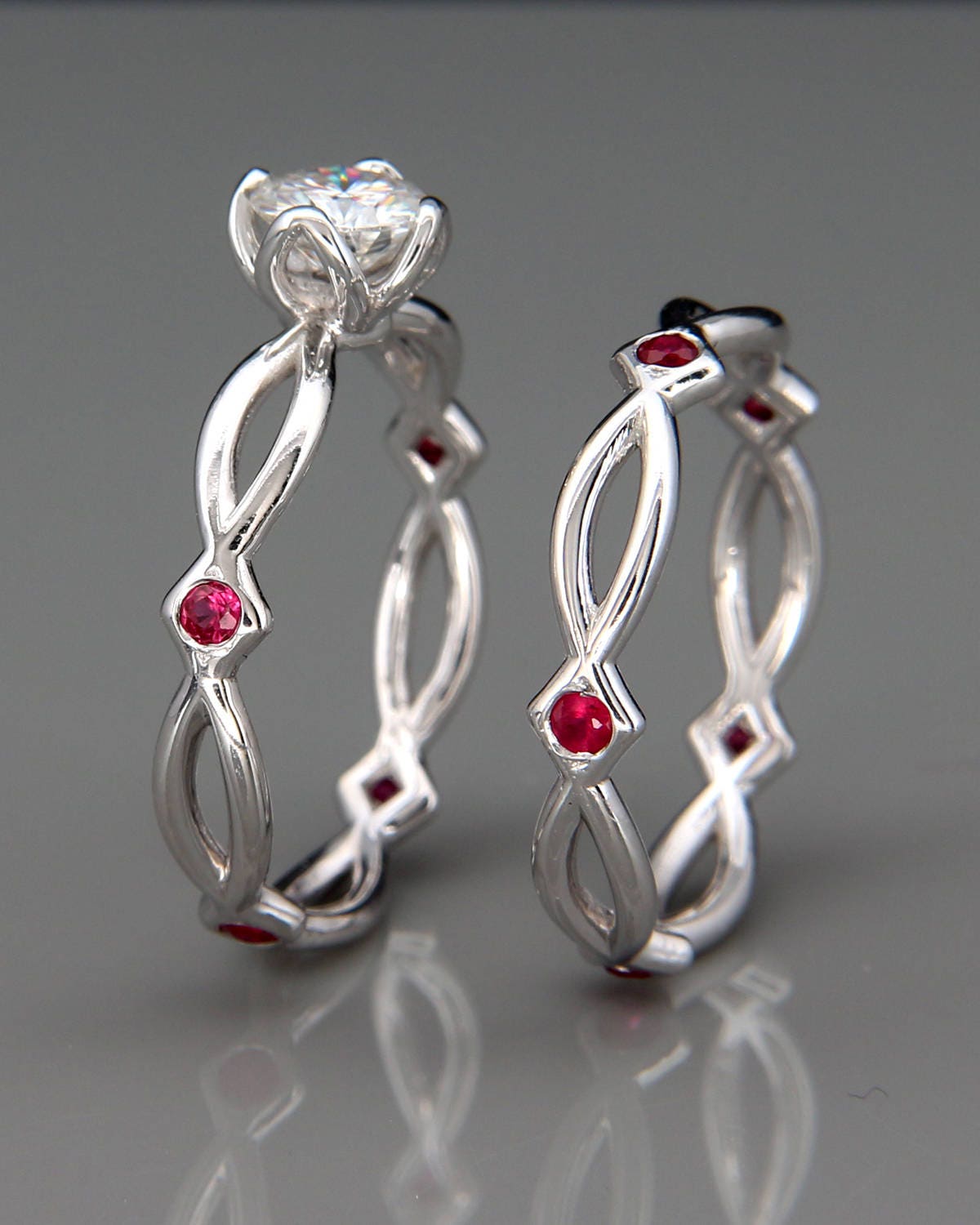 14K White Gold Eternity Bridal Rings Set with Charles & | Etsy