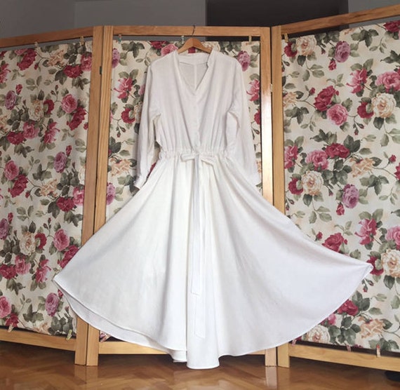 White linen dress prom dress long linen womens clothing | Etsy