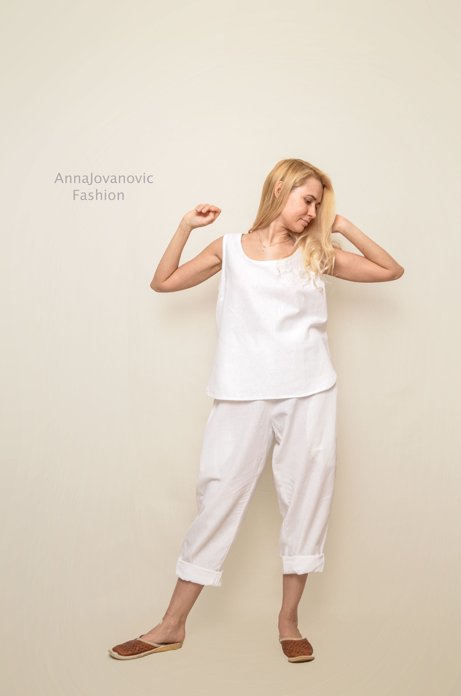 White Linen Tops in V Neck Linen Tank Top Loose Fit Blouse - Etsy