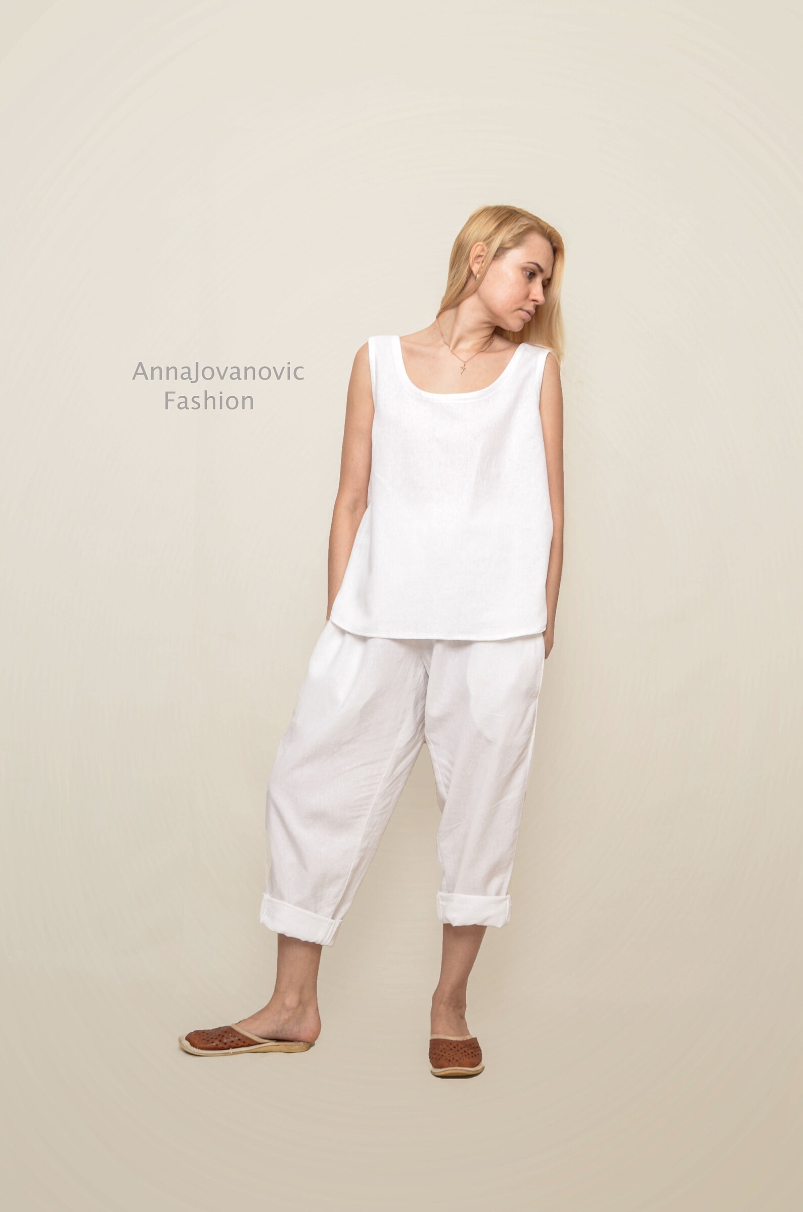 White Linen Tops in V Neck Linen Tank Top Loose Fit Blouse | Etsy