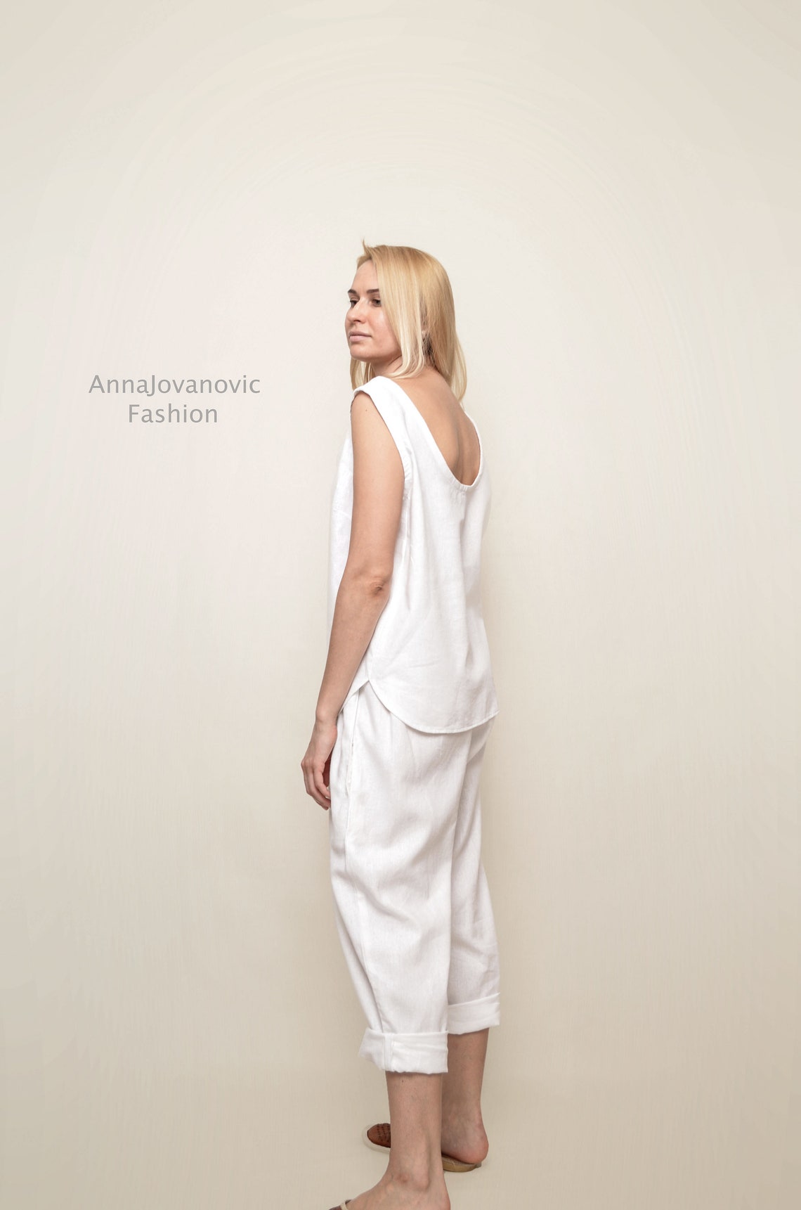 White Linen Tops in V Neck Linen Tank Top Loose Fit Blouse - Etsy